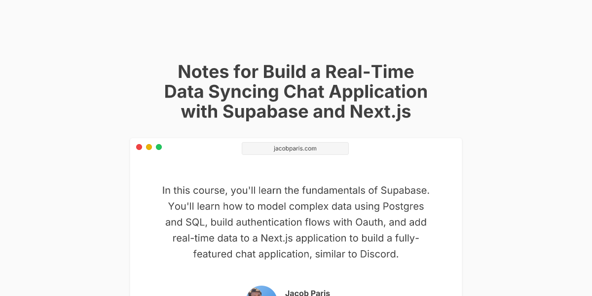 Notes For Build A Real Time Data Syncing Chat Application With Supabase And Nextjs