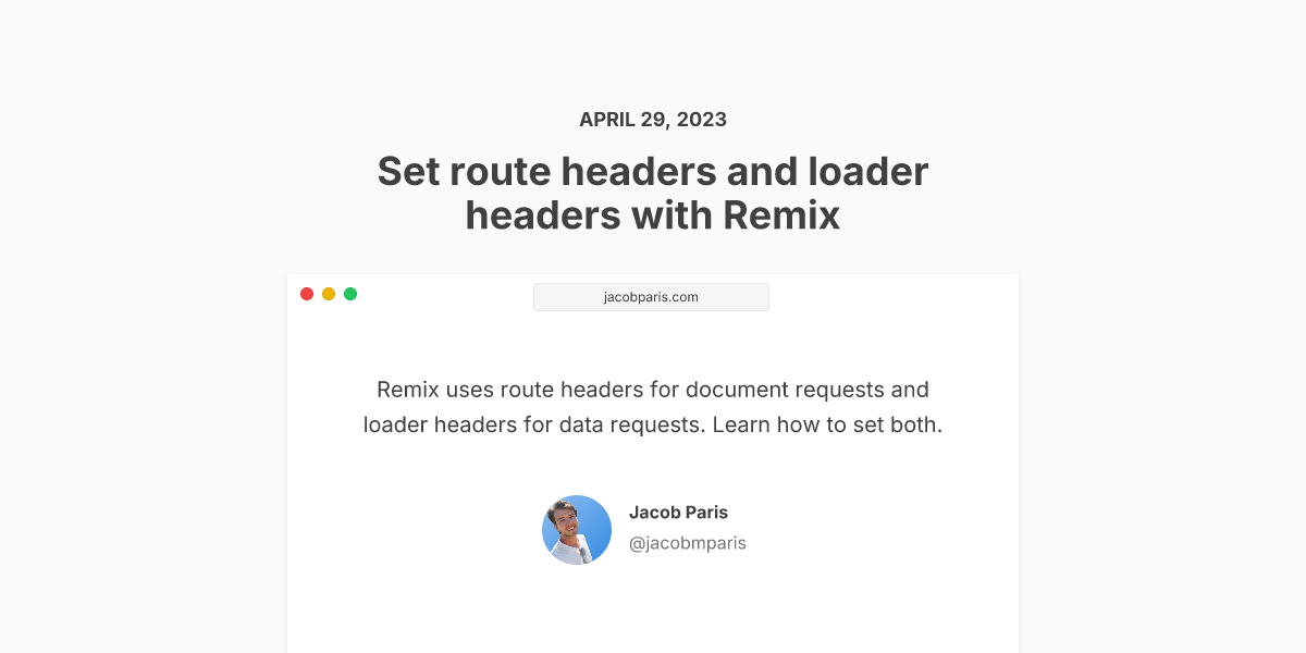 Set Route Headers And Loader Headers With Remix