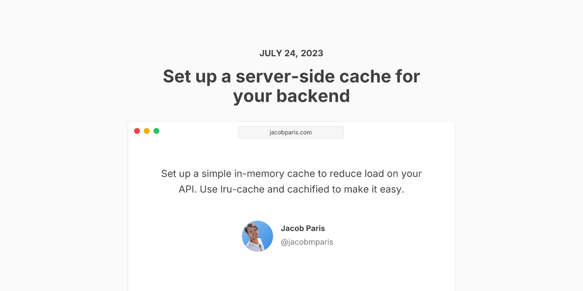 Set up a server-side cache for your backend Set up a server-side cache for your backend